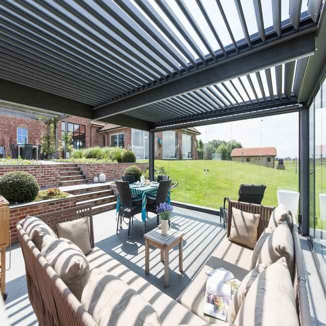 Aluminum Pergola in Netherlands with Retractable Canopy