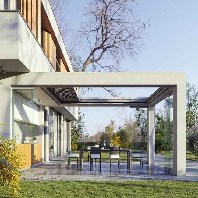 Aluminum Pergola in Netherlands with Retractable Canopy